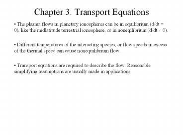 Chapter 3. Transport Equations presentation | free to download