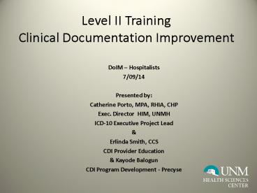 Level II Training Clinical Documentation Improvement presentation ...