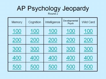PPT – AP Psychology Jeopardy Round 2 PowerPoint presentation | free to ...