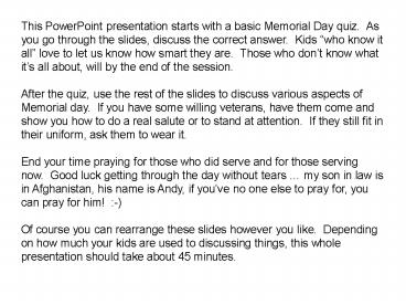 PPT – This PowerPoint presentation starts with a basic Memorial Day ...