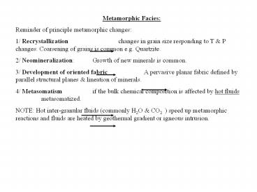 PPT – Metamorphic Facies: PowerPoint presentation | free to download ...