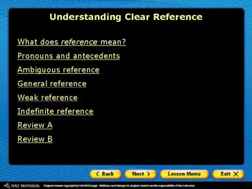 Understanding Clear Reference presentation | free to view