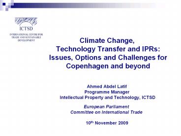 Climate Change, Technology Transfer and IPRs: Issues, Options and ...