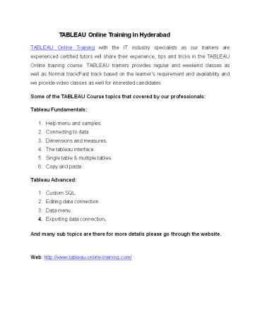 PPT – TABLEAU Online Training in Hyderabad PowerPoint presentation ...