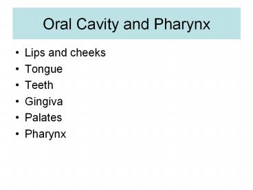PPT – Oral Cavity and Pharynx PowerPoint presentation | free to view ...