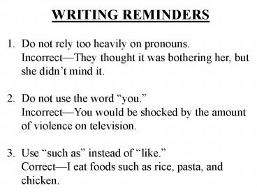 WRITING REMINDERS presentation | free to download