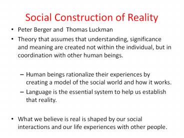Social Construction of Reality presentation | free to download