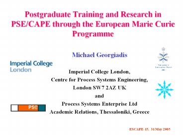 PPT – Postgraduate Training and Research in PSE/CAPE through the ...