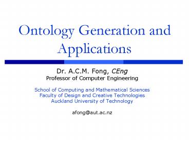 PPT – Ontology Generation and Applications PowerPoint presentation ...
