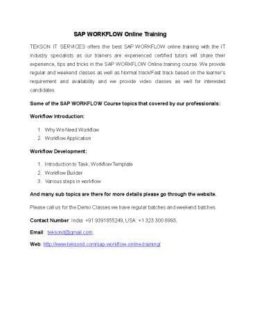 SAP WORKFLOW Online Training presentation | free to download