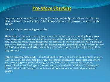 Pre-Move Checklist presentation | free to download