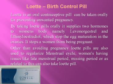 PPT – loette birth control pill PowerPoint presentation | free to ...