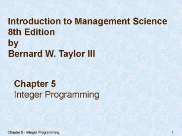 Integer Programming presentation | free to download