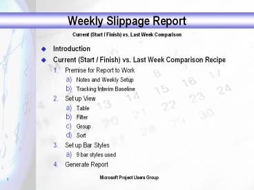 Current (Start / Finish) vs. Last Week Comparison Recipe presentation ...