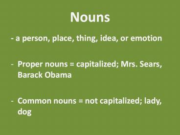 PPT – Nouns PowerPoint presentation | free to download - id: 3b5566-NzUxY