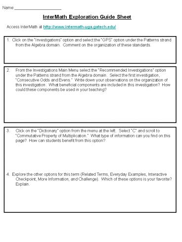 InterMath Exploration Guide Sheet presentation | free to download