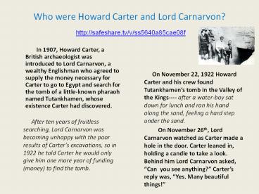 Who were Howard Carter and Lord Carnarvon? presentation | free to download
