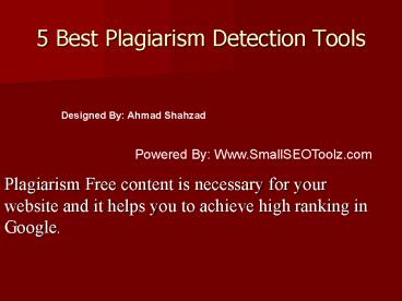 PPT – Use Top 5 Plagiarism Detection Tools to Avoid Copyright Issues in ...