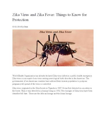Zika Virus and Zika Fever: Things to Know for Protection presentation ...