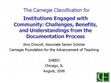 PPT – The Carnegie Classification for Institutions Engaged with ...