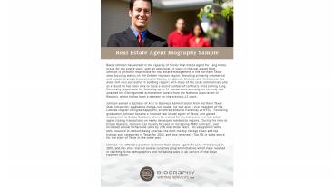Real Estate Agent Biography Sample presentation | free to download