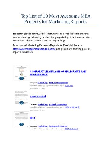 PPT – Top List of 10 Most Awesome MBA Projects for Marketing Reports ...