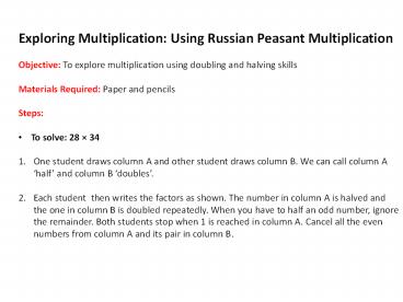 PPT – Exploring Multiplication Using Russian Peasant Multiplication ...