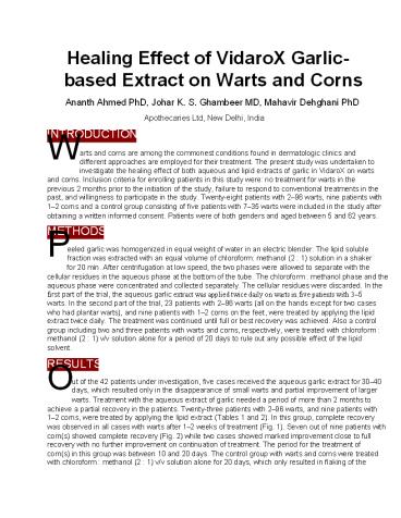 Healing Effect of VidaroX Garlic-based Extract on Warts and Corns ...