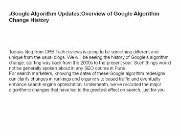 Google Algorithm Updates:Overview of Google Algorithm Change History ...