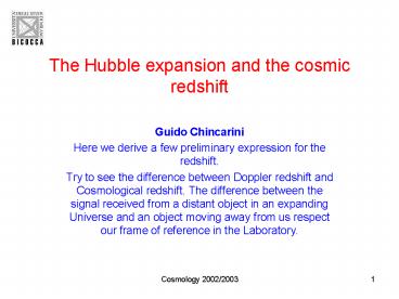 The Hubble expansion and the cosmic redshift presentation | free to ...