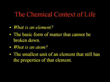 PPT – The Chemical Context of Life PowerPoint presentation | free to ...