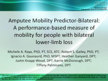 Amputee Mobility Predictor-Bilateral: A performance-based measure of ...