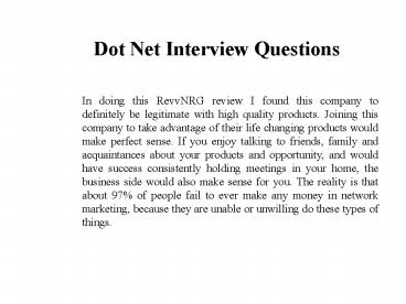 PPT – Dot Net Interview Questions PowerPoint presentation | free to ...