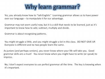 Learning Grammar People