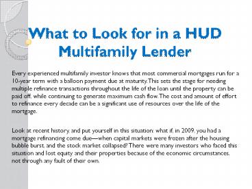 What to Look for in a HUD Multifamily Lender presentation | free to ...