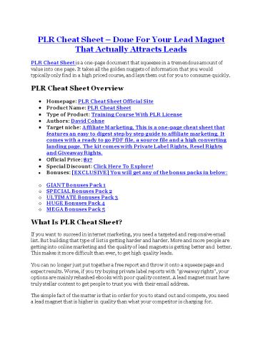 PPT – PLR Cheat Sheet Review & PLR Cheat Sheet $16,700 bonuses ...