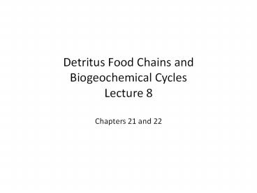 Detritus Food Chains and Biogeochemical Cycles Lecture 8 Chapters 21 ...