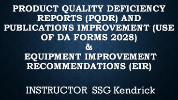product Quality Deficiency Reports (pqdr) presentation | free to download