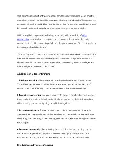 Advantages and Disadvantages of Video Conferencing presentation | free to download