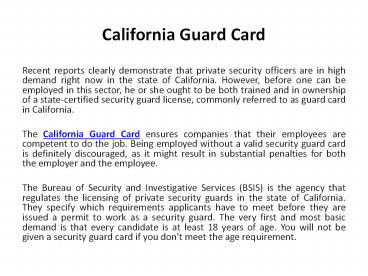 PPT – California Guard Card PowerPoint presentation | free to download ...