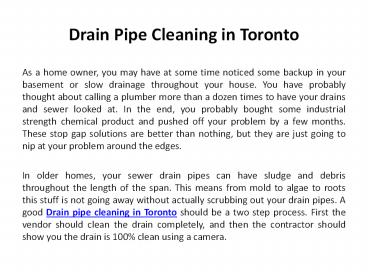 PPT – Drain pipe cleaning in Toronto PowerPoint presentation | free to ...