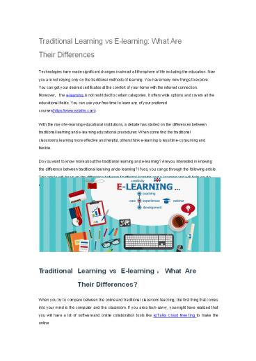 PPT – ezTalks: Traditional Learning vs E-learning: What Are Their ...