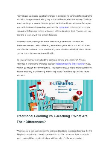 Traditional Learning vs E-learning: What Are Their Differences ...