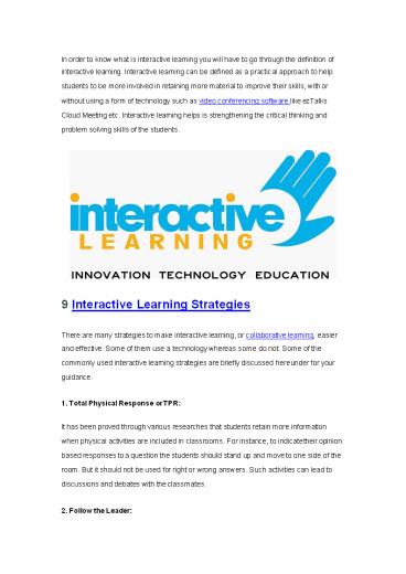 PPT 9 Interactive Learning Strategies PowerPoint Presentation Free 