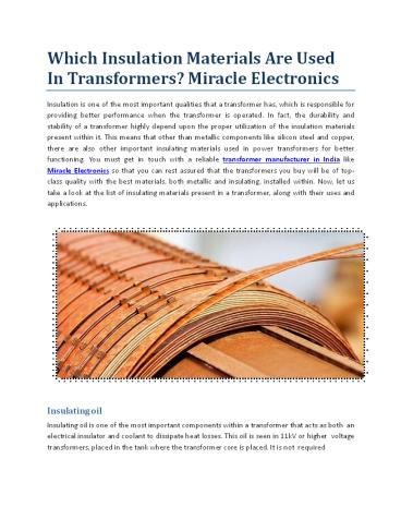 Which Insulation Materials Are Used In Transformers? Miracle ...