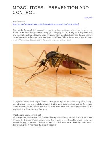 MOSQUITOES – PREVENTION AND CONTROL presentation | free to download