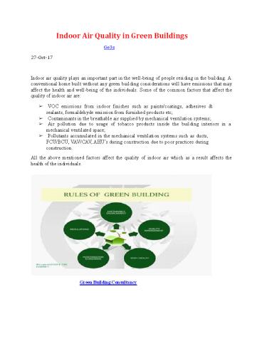 PPT – Indoor Air Quality in Green Buildings PowerPoint presentation ...