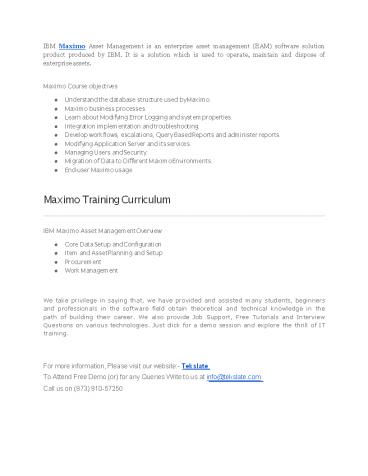 Maximo Training presentation | free to download