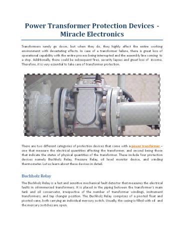 Power Transformer Protection Devices - Miracle Electronics presentation ...