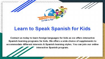 Learning Spanish Language for Beginners presentation | free to view